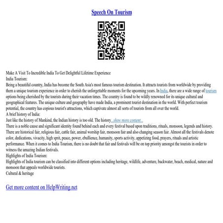 Speech On Tourism | PDF