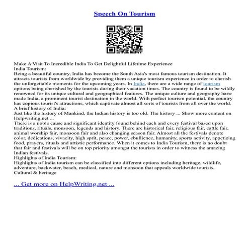 Speech On Tourism | PDF