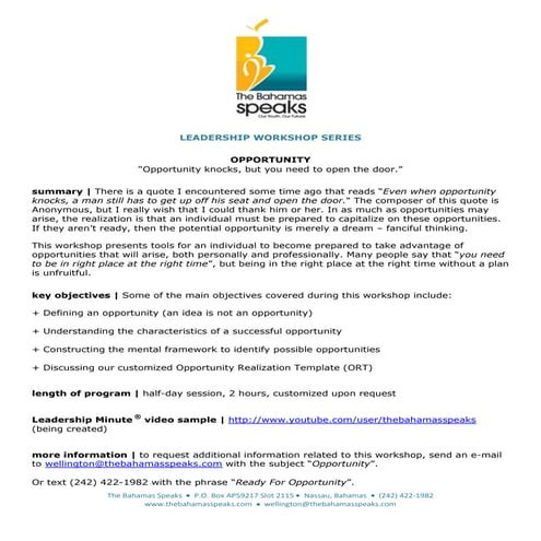 Opportunity - Workshop Outline | DOCX