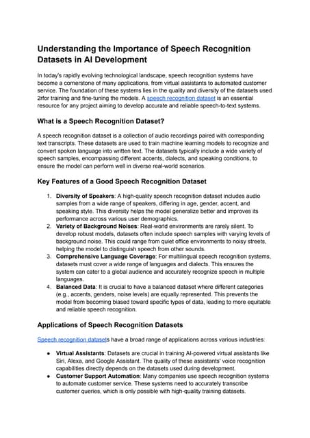 Understanding The Importance Of Speech Recognition Datasets In Ai