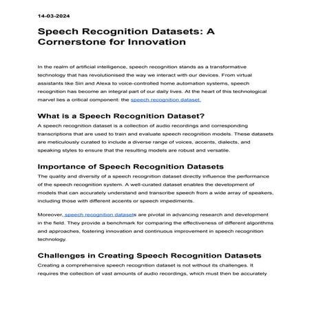 Unlocking the Power of Speech Recognition Dataset: A Key to Seamless ...