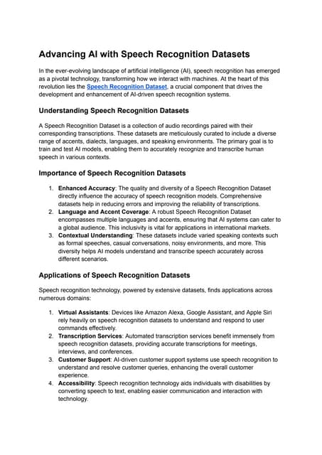 Speech Recognition Dataset: Revolutionising the Future of Communication ...