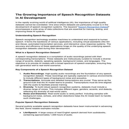 The Growing Importance Of Speech Recognition Datasets In Ai Development