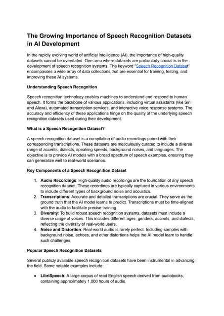 The Growing Importance Of Speech Recognition Datasets In Ai Development
