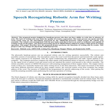 Speech Recognizing Robotic Arm for Writing Process | PDF