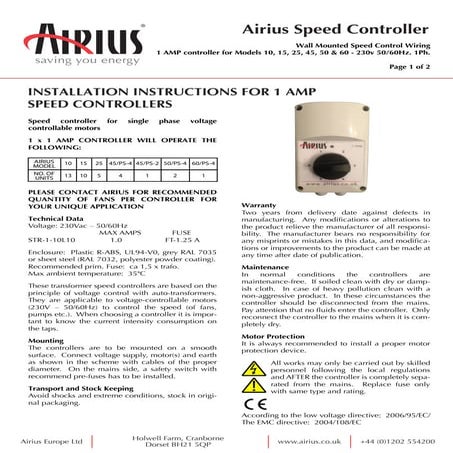 Speed controller-installation-guide-1-amp | PDF