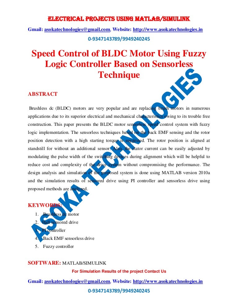Speed Control Of Bldc Motor Using Fuzzy Logic Controller Based On Sen 7489