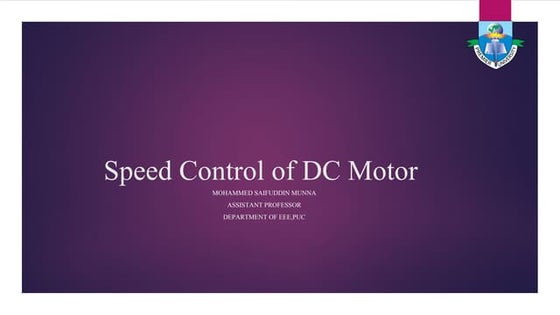 Speed control of dc motor | PPTX | Physics | Science