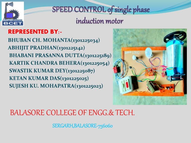 Speed Control Of Single Phase Induction Motor Ppt