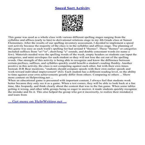 Speed Sort Activity | PDF