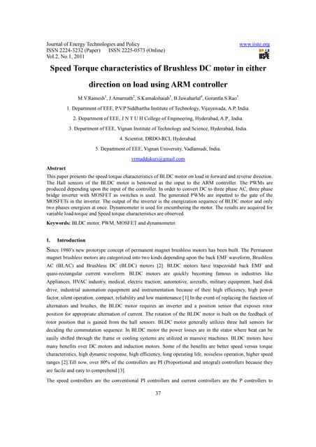 Speed Torque Characteristics of BLDC Motor with Load Variations | PDF ...