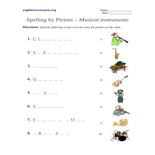 Spelling by picture musical instruments | PDF