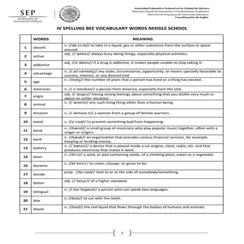 Spelling bee 2017 middle school | PDF