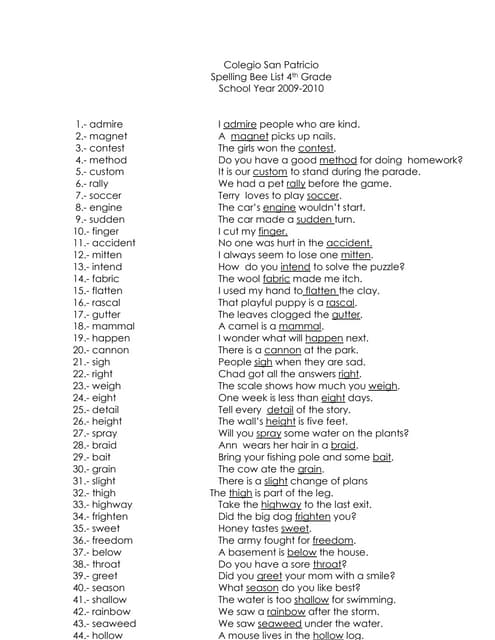 5th Grade Spelling words list 5th Grade Spelling words list
