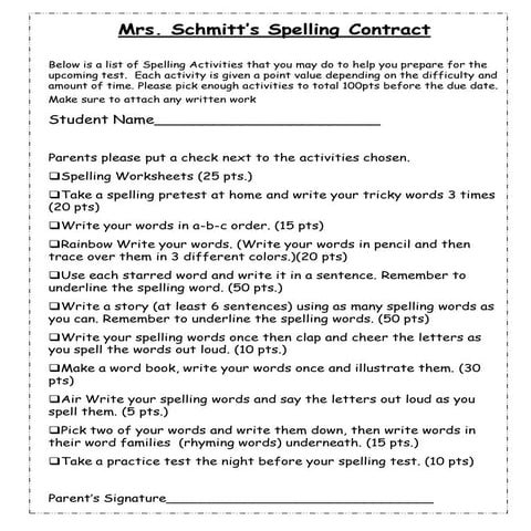 Spelling contract | PDF | Homework and Study | Education