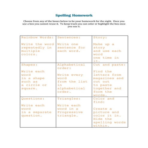 Spelling homework | DOCX