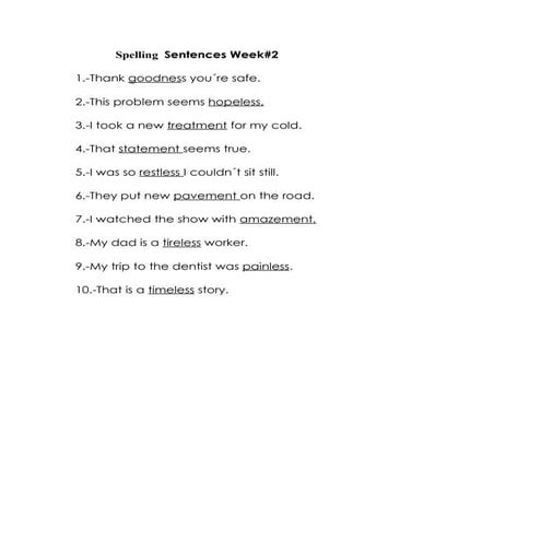 Spelling sentences 2, 5th | DOC