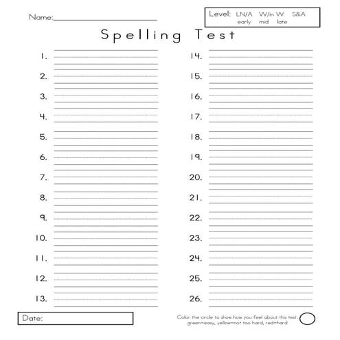 Spelling test form (1) | PDF