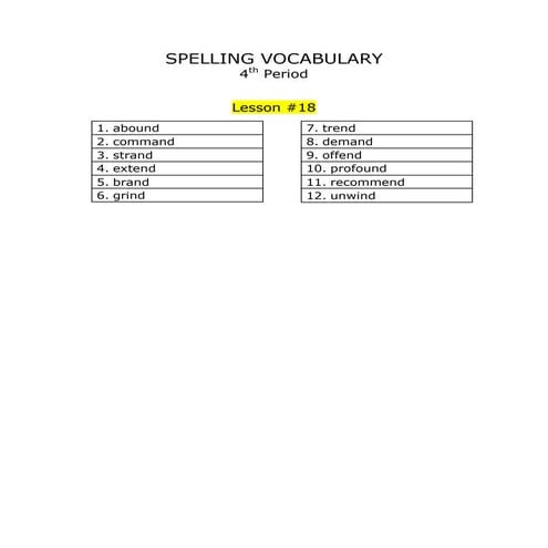 Spelling vocabulary lesson #18 | DOCX