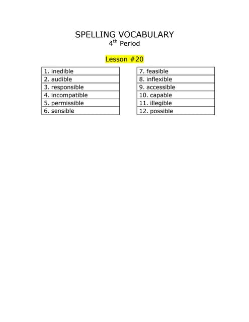 Spelling vocabulary lesson #19 | PDF