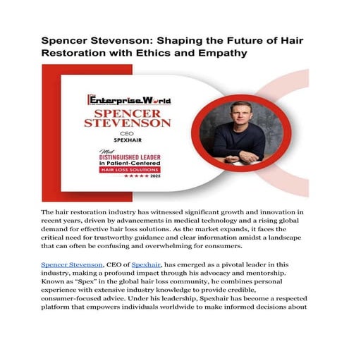 Spencer Stevenson_ Shaping the Future of Hair Restoration with Ethics ...