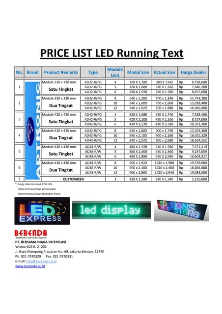 PRICE LIST LED RUNNING TEXT - BERENDA | PDF