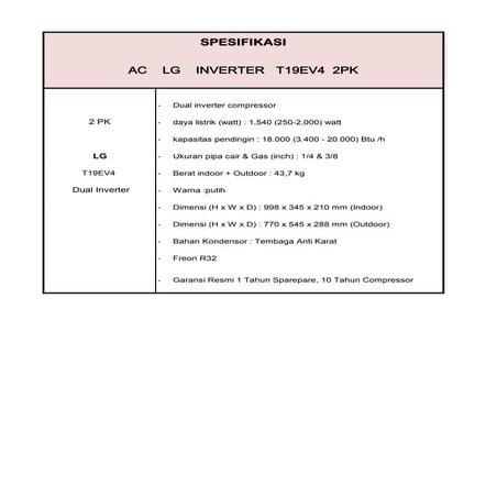 Spesipikasi lg 2 pk t19ev4 | PDF