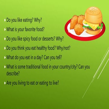 Topic: Food-Speaking Questions for Warm-ups | PPT