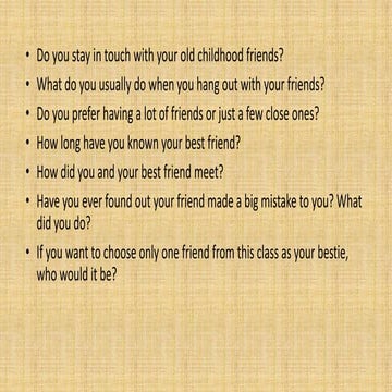 Topic: Friends-Speaking Questions for Warm-ups | PPTX