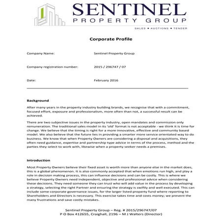 Sentinel Property Group Corporate Profile | PDF