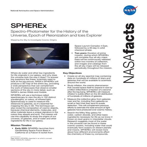 NASA SPHEREx Spectro-Photometer for the History of the Universe, Epoch ...
