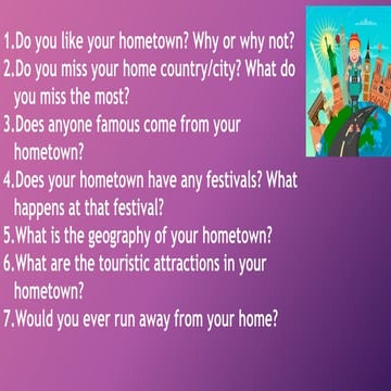 Topic: Hometown-Speaking Questions for Warm-ups | PPTX