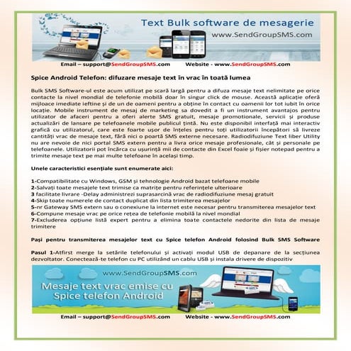 Spice Android Telefon: difuzare mesaje text în vrac în toată lumea | PDF