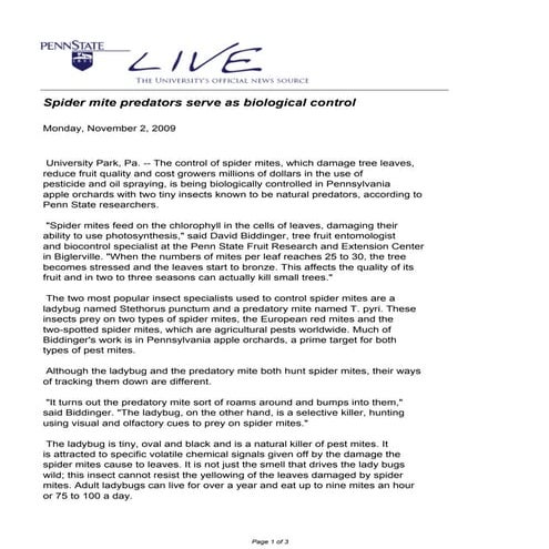 Spider Mite Predators Serve As Biological Control | PDF