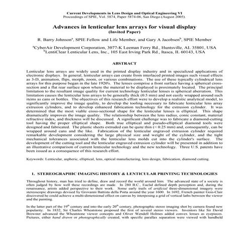 JacoTech Advances In Lenticular Lens Arrays For Visual Display | PDF