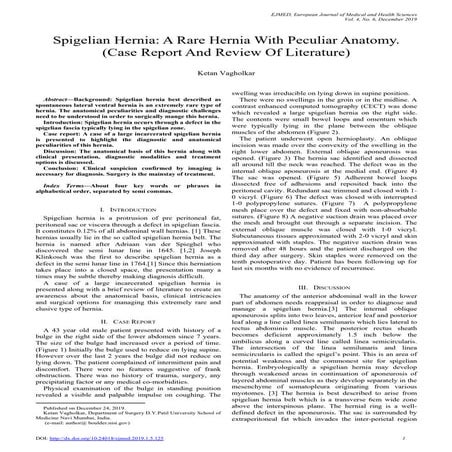 Spigelian Hernia: A Rare Hernia With Peculiar Anatomy. (Case Report And ...