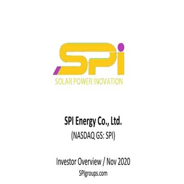 SPI Energy Groups - Investor Presentation Deck October 2020 | PPTX