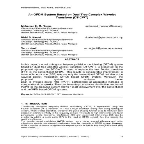 An Ofdm System Based On Dual Tree Complex Wavelet Transform Dt Cwt Pdf