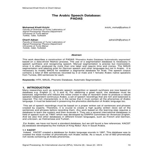 The Arabic Speech Database: PADAS | PDF