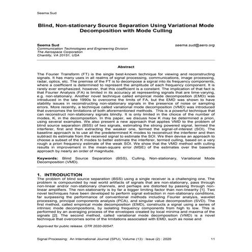 Blind Non Stationary Source Separation Using Variational Mode Decomposition With Mode Culling Pdf