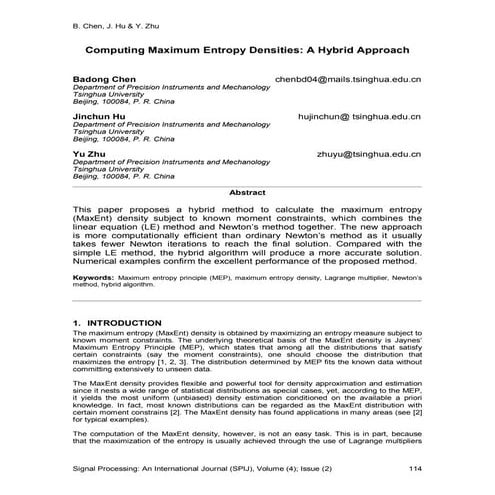 Computing Maximum Entropy Densities: A Hybrid Approach | PDF