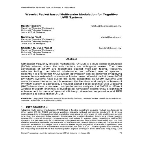 Wavelet Packet Based Multicarrier Modulation For Cognitive Uwb Systems