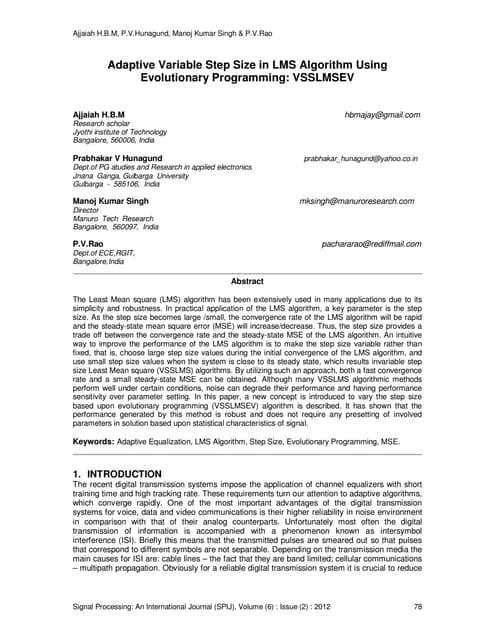 Variable Step Size Of Lms Algorithem Using Partical Swarm Optimization Pdf