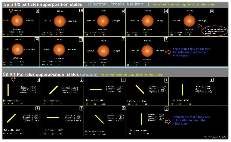 Subatomic particles superposition states