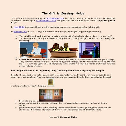 Spiritual gifts the service gifts of helps and giving study notes | DOCX