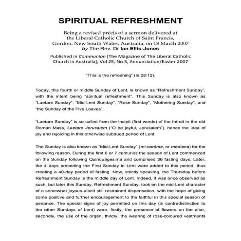 SPIRITUAL REFRESHMENT | DOC | Christianity | Religion & Spirituality