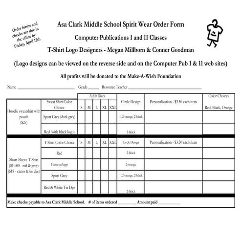 School Spirit Store Order Form | PDF