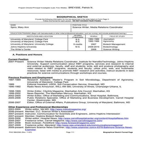 Mary Spiro NIH-style CV 2009 | DOC