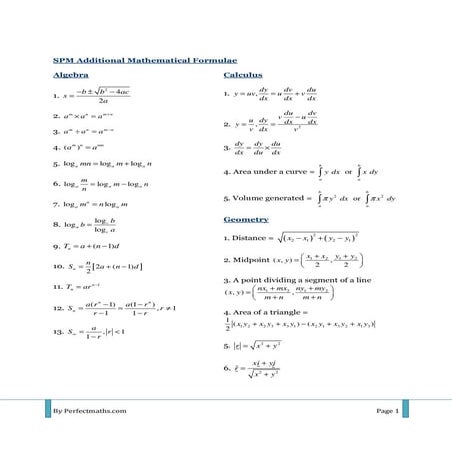 Spm additional-mathematical-formulae-pdf | PDF