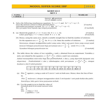 Matematik Tambahan Soalan set 2 | DOCX